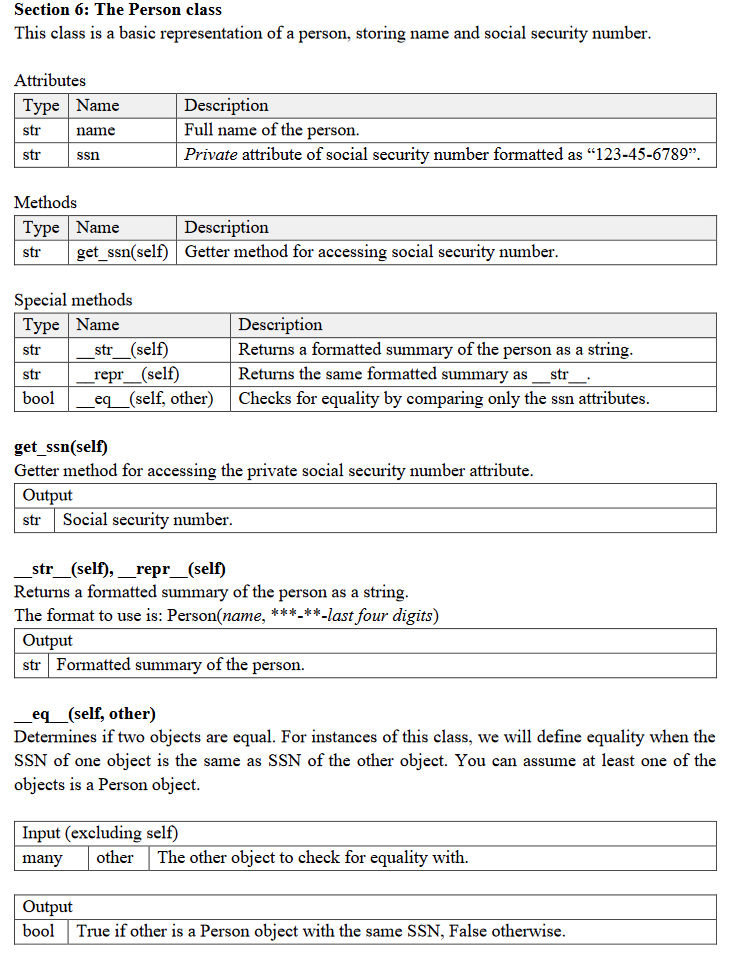 Solved Section 6: The Person class This class is a basic | Chegg.com