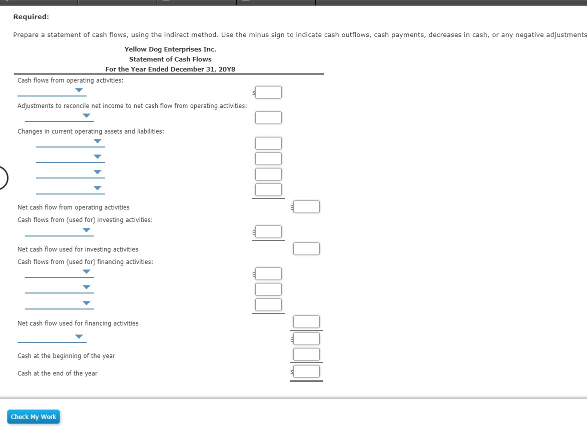 Solved Statement of Cash Flows-Indirect Method The | Chegg.com