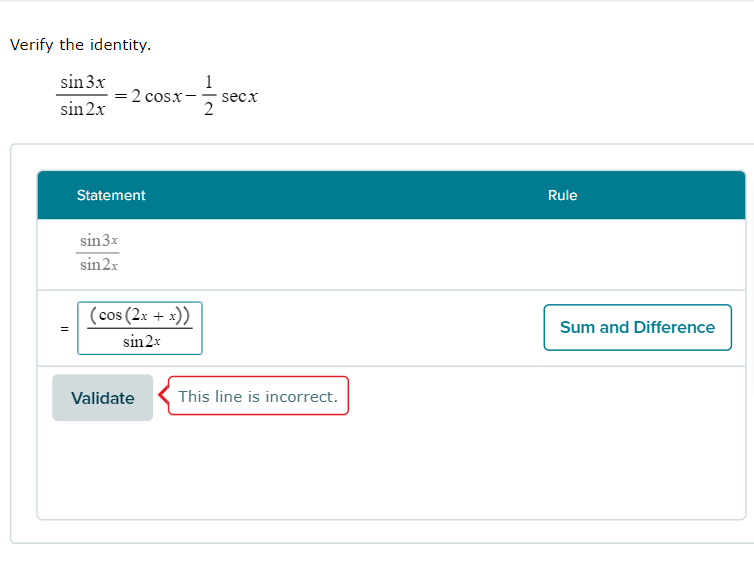 Solved Verify the identity. \\[ \\frac{\\sin 3 x}{\\sin 2 | Chegg.com