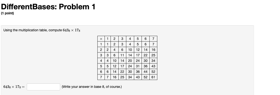 Solved DifferentBases: Problem 1 (1 point) Using the | Chegg.com