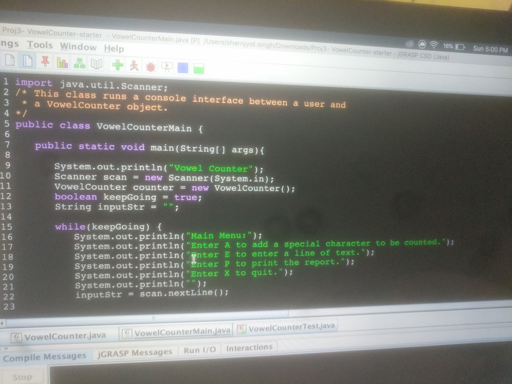 Solved ject: Proj3-VowelCounter-starter VowelCounter java | Chegg.com