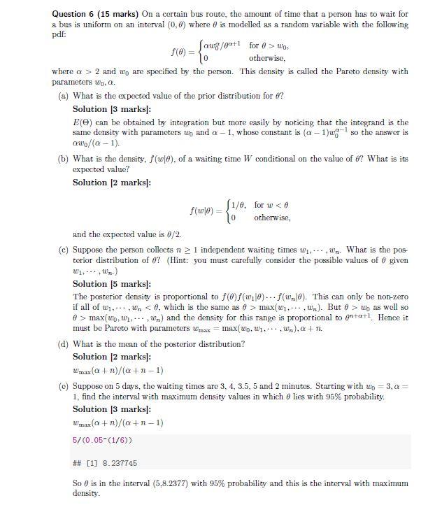 Solved Question 6 (15 marks) On a certain bus route, the | Chegg.com