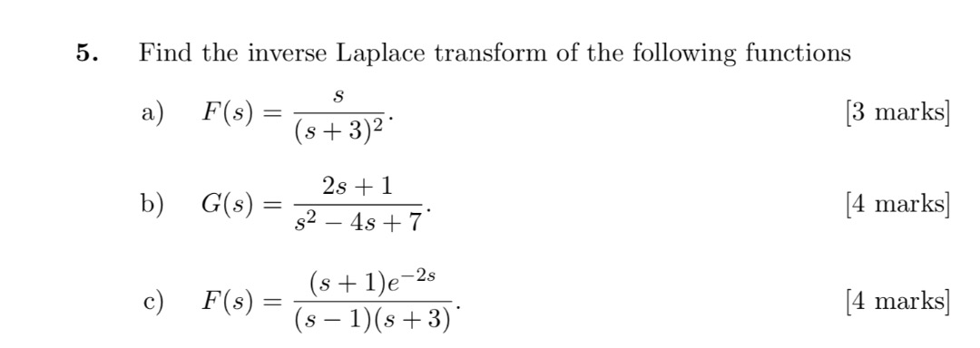 Solved 5. Find the inverse Laplace transform of the | Chegg.com