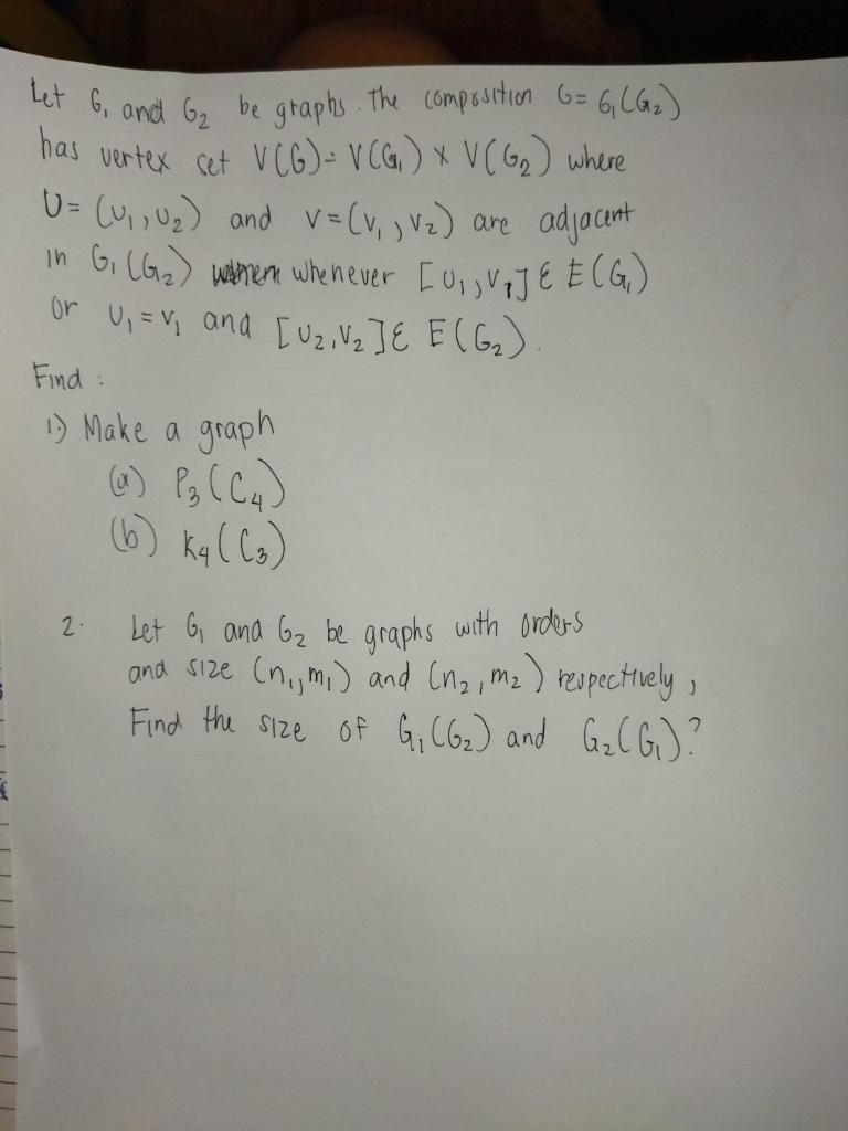 Solved Let G, and G2 graphs. The composition 6 = 6 (G2) has | Chegg.com