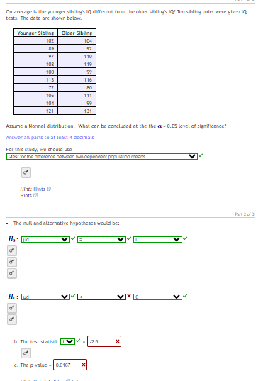 Solved On average bs the younger sibling's IQ different from | Chegg.com