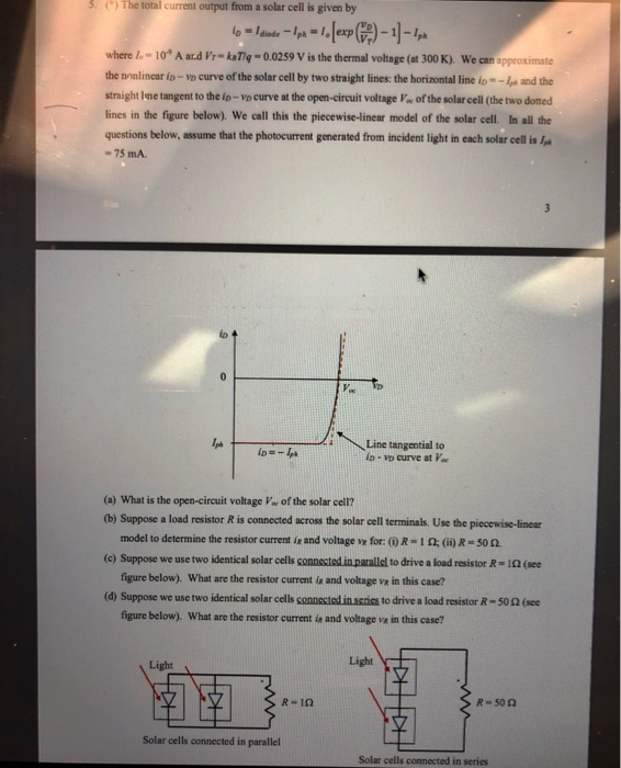 3. The total current output from a solar cell is | Chegg.com
