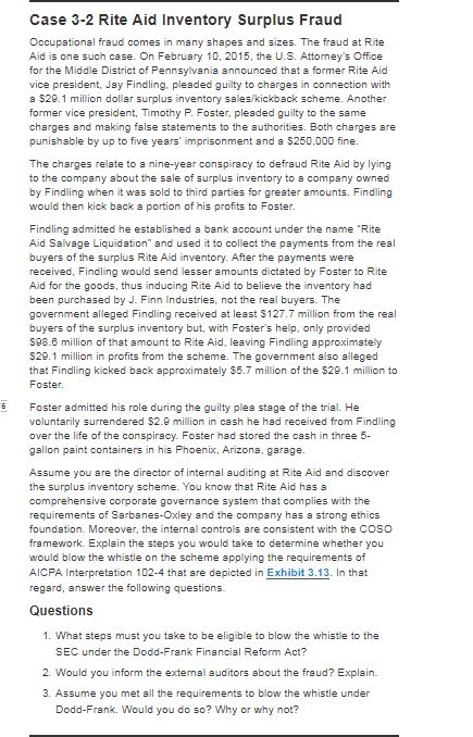 Solved Case 3-2 Rite Aid Inventory Surplus Fraud | Chegg.com