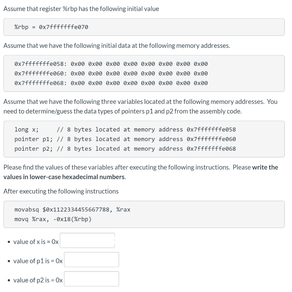 Assume that register %rbp has the following initial | Chegg.com