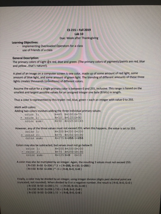 Solved CS 215 - Fall 2019 Lab 10 Due: Week after | Chegg.com