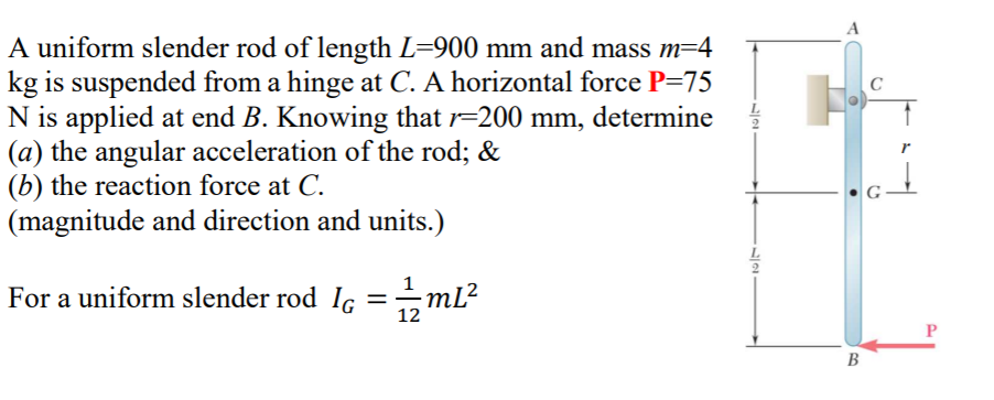 Solved A A uniform slender rod of length L=900 mm and mass | Chegg.com