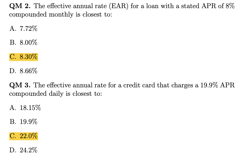 Solved QM 2. The effective annual rate (EAR) for a loan with | Chegg.com