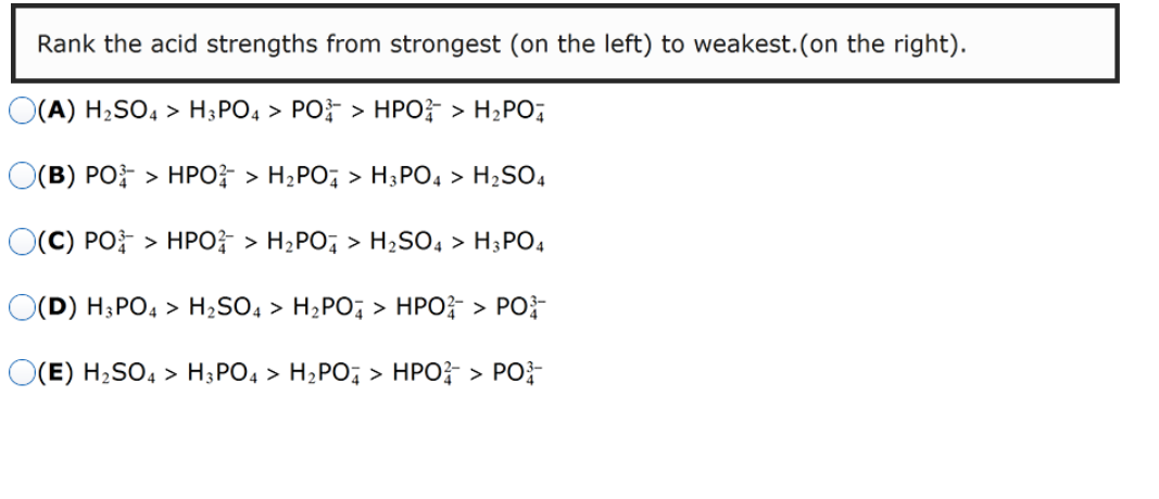 Solved Rank the acid strengths from strongest (on the left) | Chegg.com