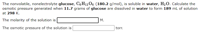 Solved The nonvolatile, nonelectrolyte glucose, | Chegg.com