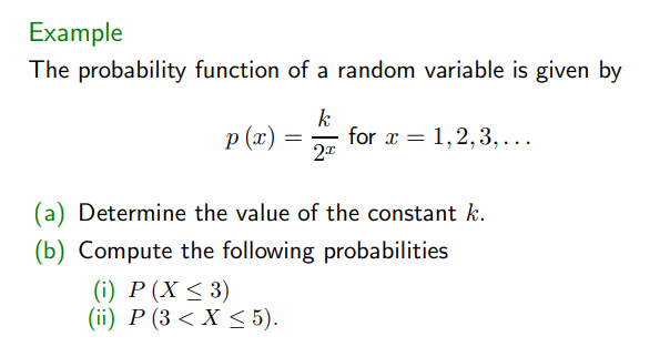 ExampleThe probability function of a random variable | Chegg.com