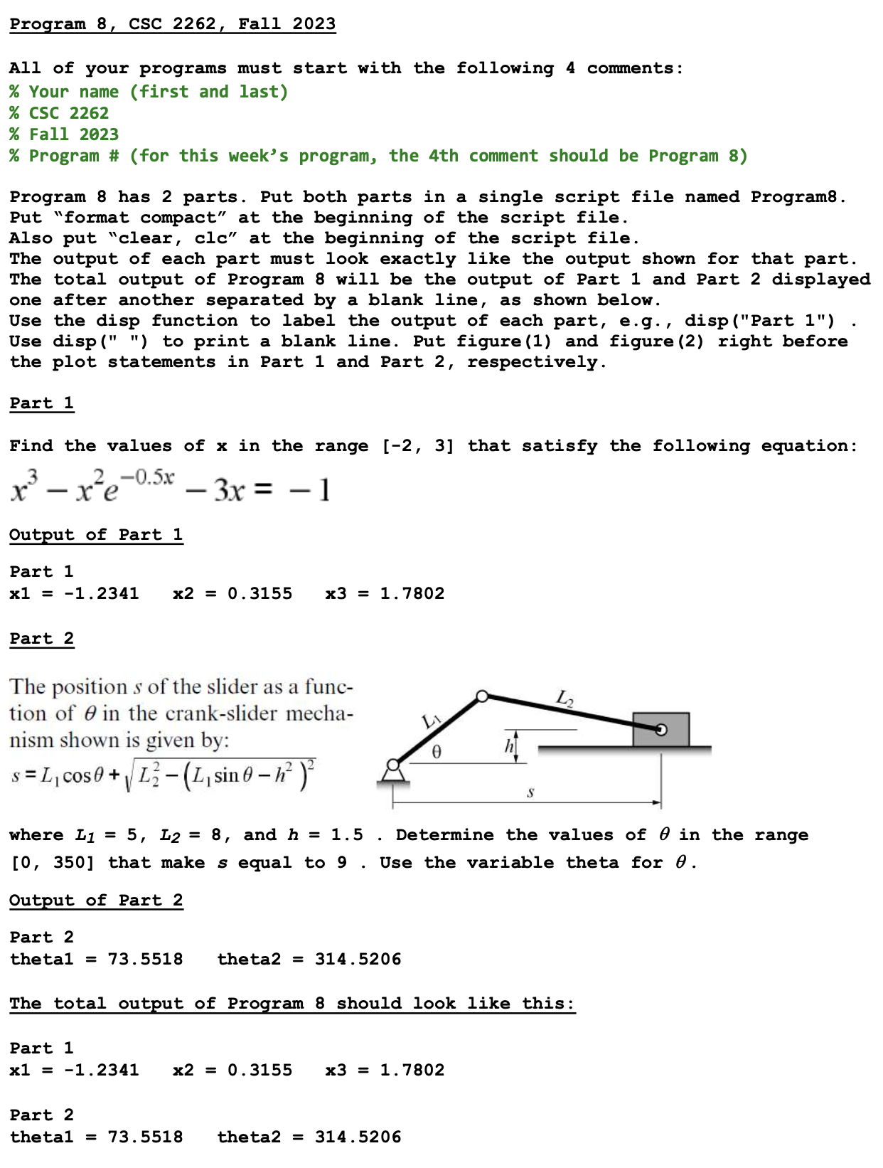 Solved Program 8, CSC 2262, Fall 2023 All of your programs | Chegg.com