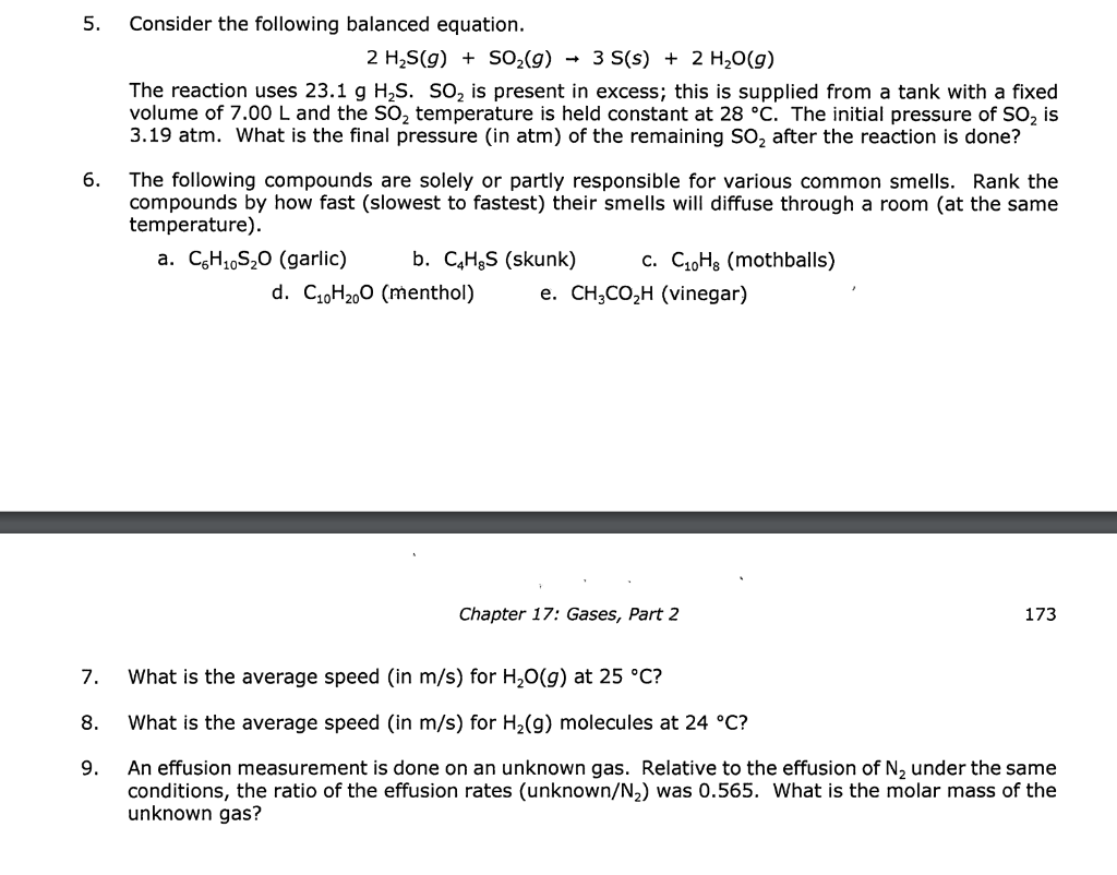 Solved 2H2 S(g)+SO2(g)→3 S(s)+2H2O(g) The reaction uses 23.1 | Chegg.com