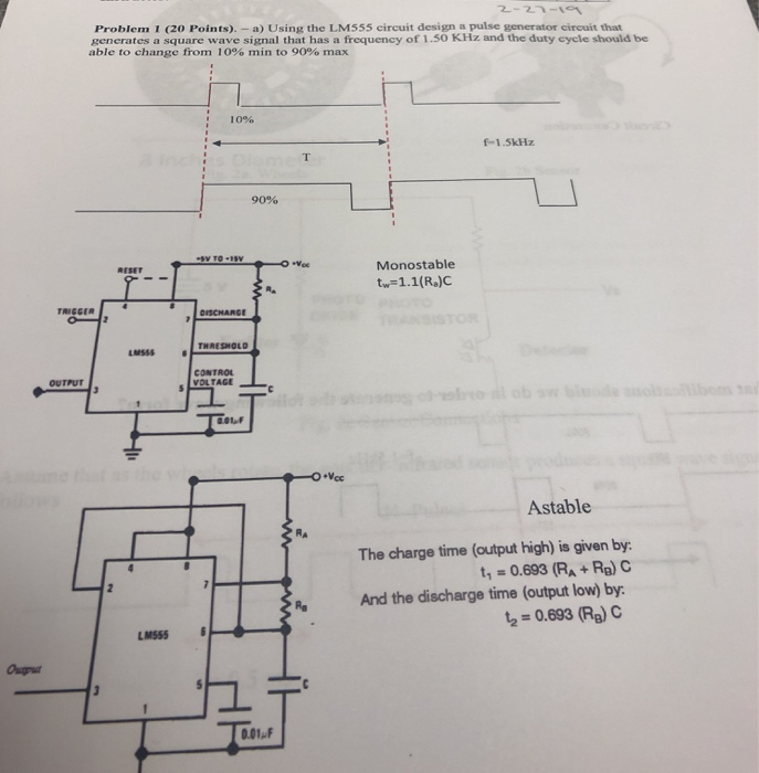 Solved Problem 1 (20 Points). -a) Using the LM555 circuit | Chegg.com