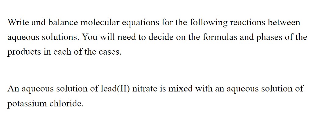 Solved Write and balance molecular equations for the | Chegg.com