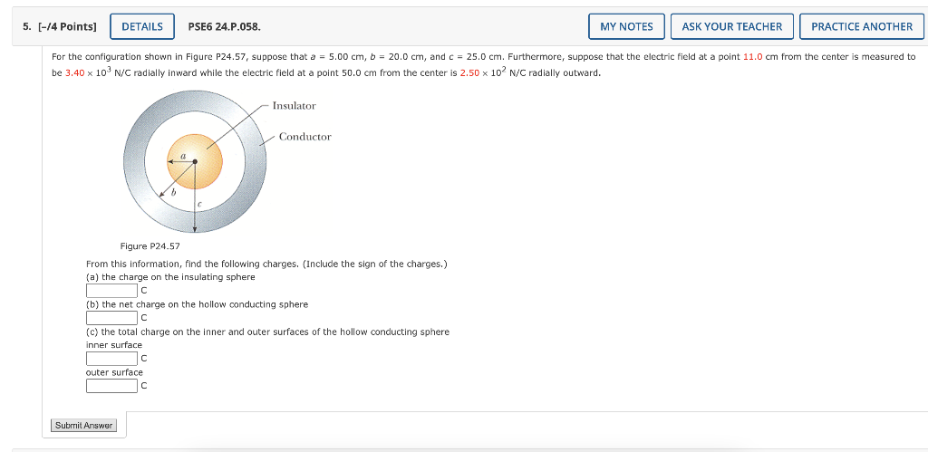 Solved be 3.40×103 N/C radially inward while the electric | Chegg.com