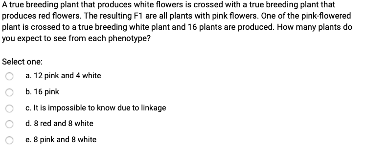 Solved A true breeding plant that produces white flowers is | Chegg.com