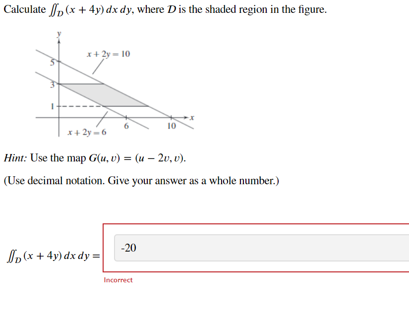 Solved Calculate LSD (x + 4y) dx dy, where D is the shaded | Chegg.com