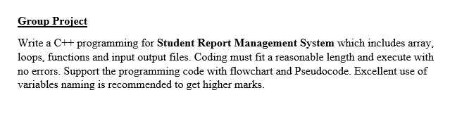 Solved Group Project Write a C++ programming for Student | Chegg.com