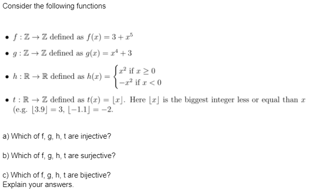 Solved Consider the following functions • f:+Z defined as | Chegg.com