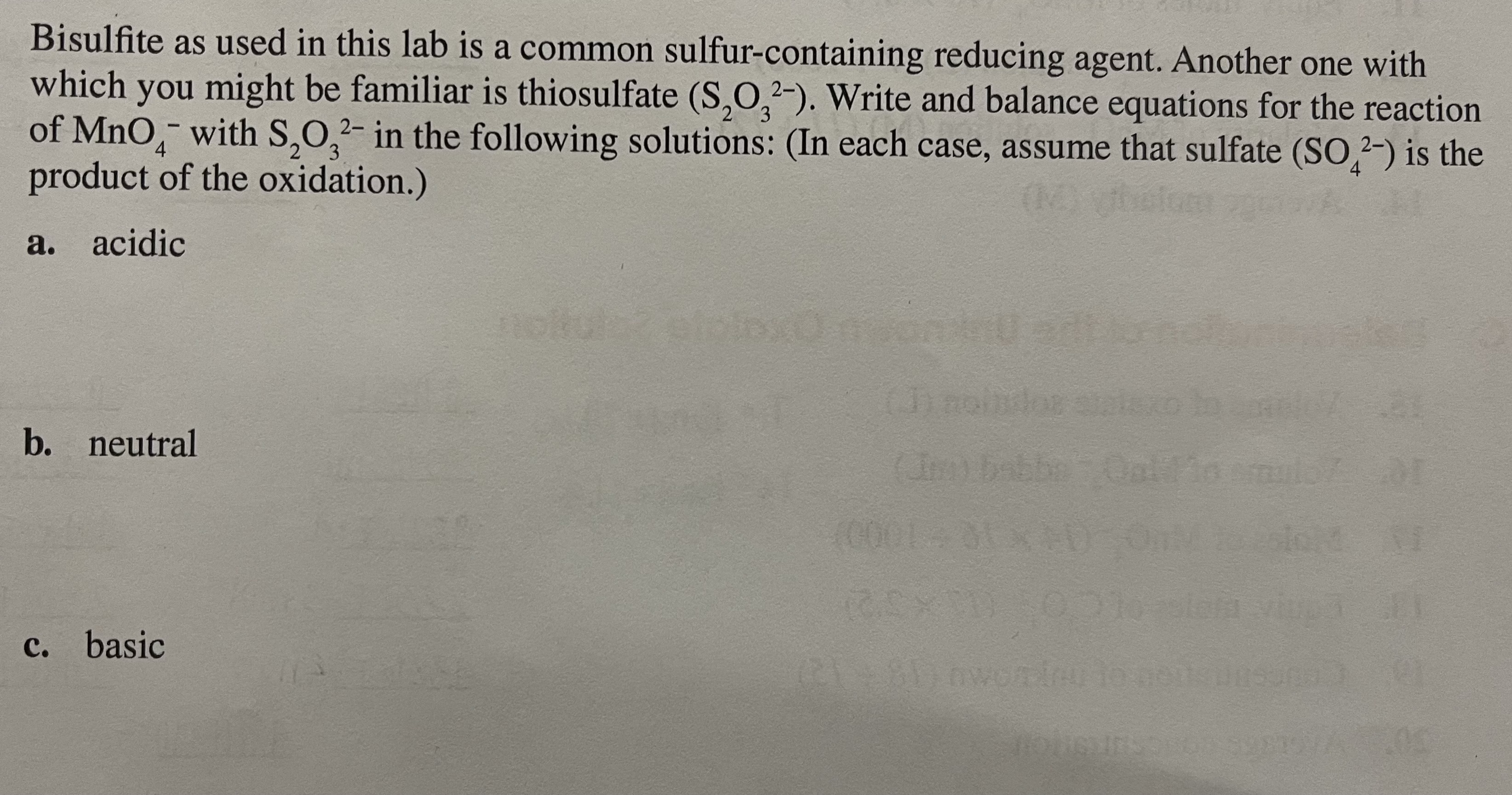 Solved Bisulfite as used in this lab is a common | Chegg.com