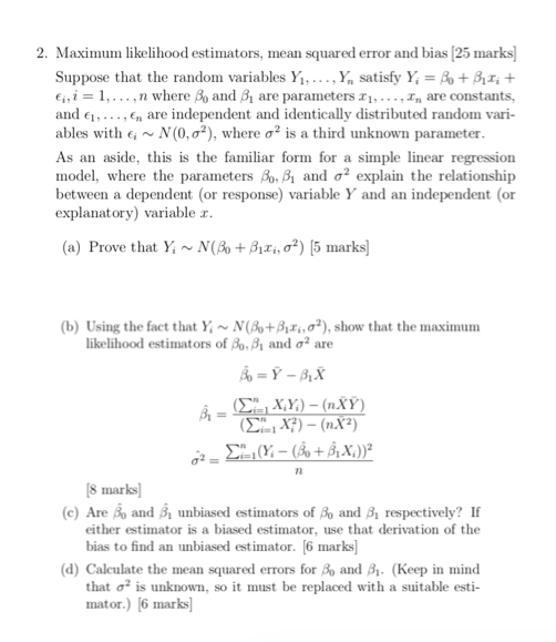 Solved 2. Maximum likelihood estimators, mean squared error | Chegg.com
