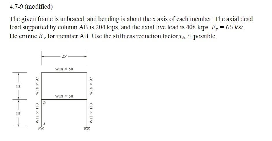 Solved The given frame is unbraced, and bending is about the | Chegg.com