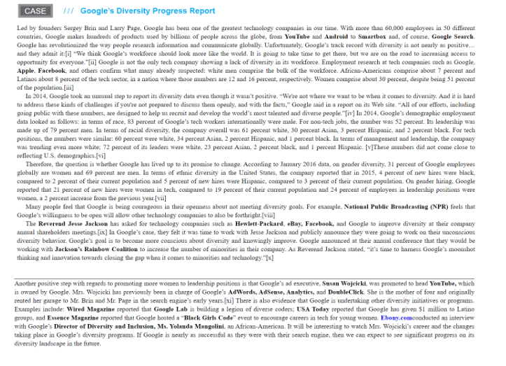 CASE /// Google's Diversity Progress Report Led by | Chegg.com