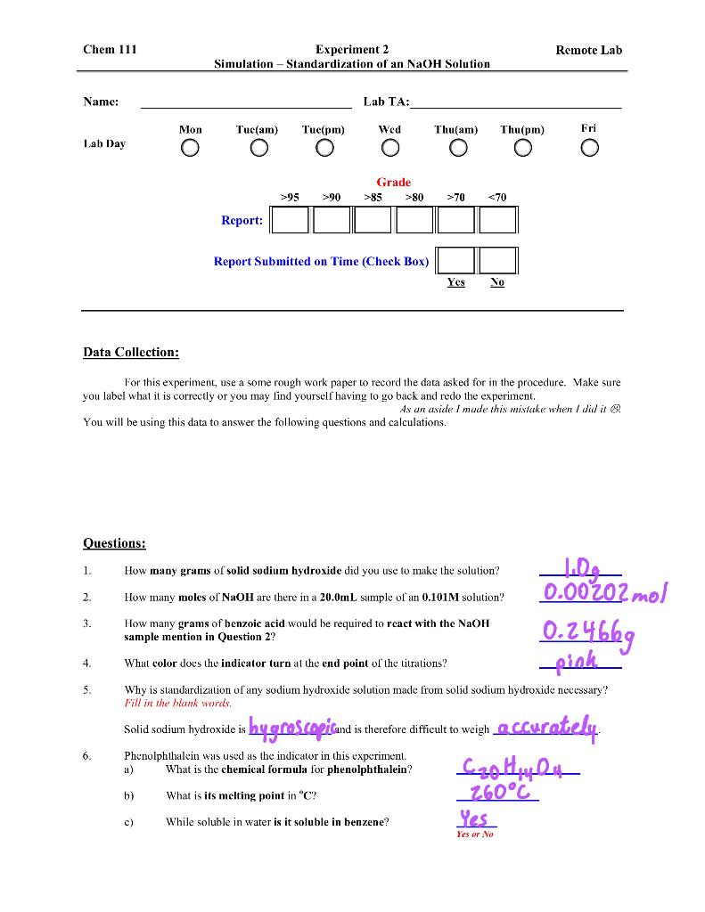 Data Collection: For this experiment, use a some | Chegg.com
