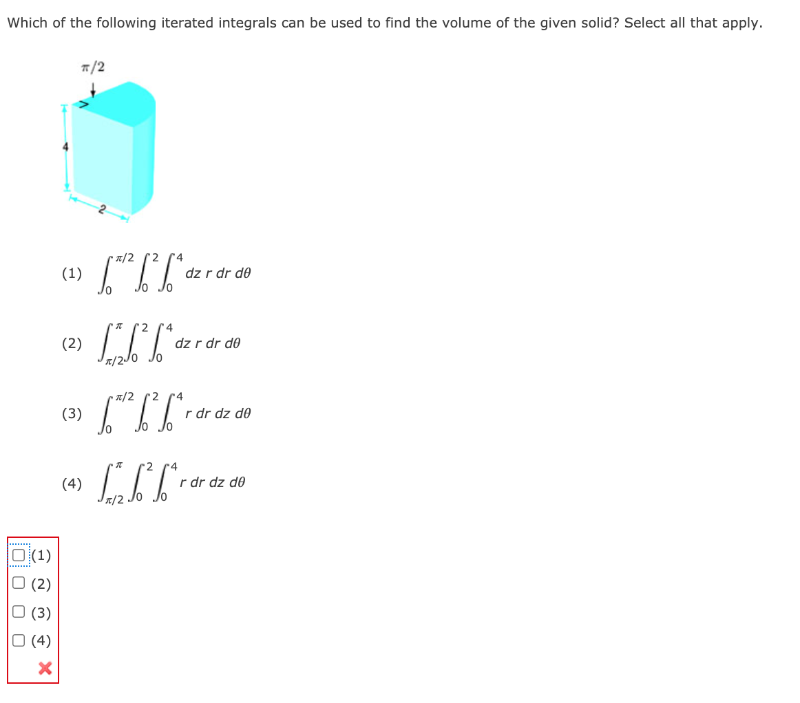 Solved Which of the following iterated integrals can be used | Chegg.com