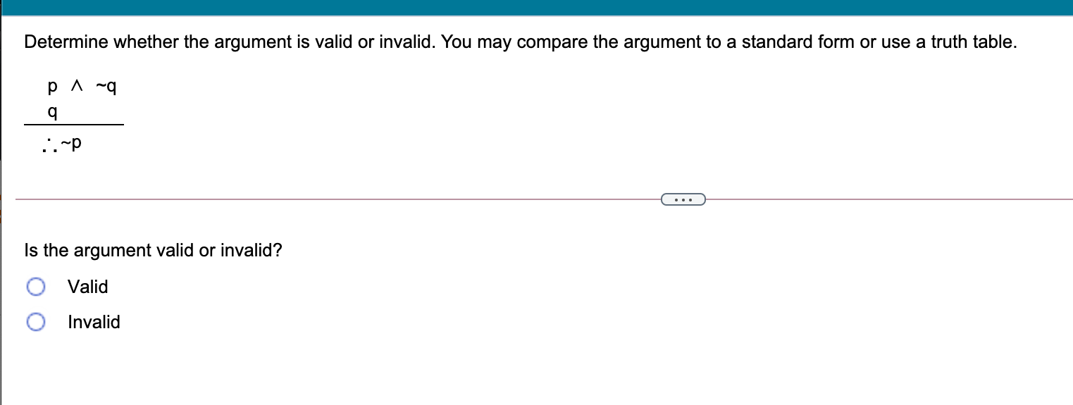Solved Determine whether the argument is valid or invalid. | Chegg.com