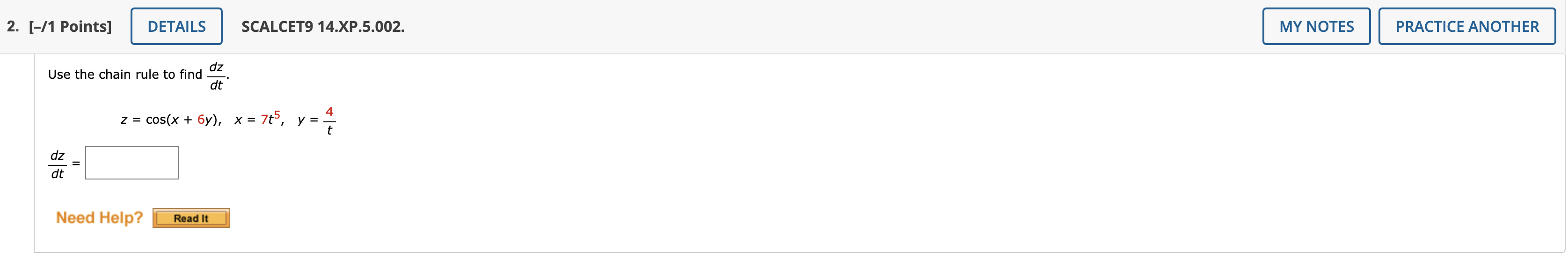 Solved -/1 Points] SCALCET9 14.XP.5.002. Use the chain rule | Chegg.com