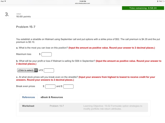 Solved Time remaining: 0:58:33 4.00 points MC Qu. 1 You | Chegg.com Solved Time remaining: 0:58:33 4.00 points MC Qu. 1 You | Chegg.com