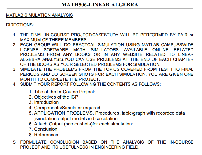 Solved MATH506-LINEAR ALGEBRA MATLAB SIMULATION ANALYSIS | Chegg.com