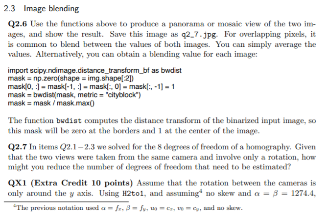 2.3 Image blending Q2.6 Use the functions above to | Chegg.com