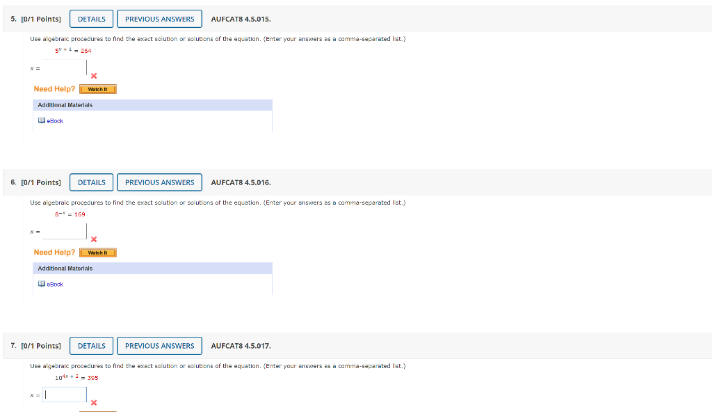 Solved 5x+1=264 tional Materlals ts] ebraic procedures | Chegg.com