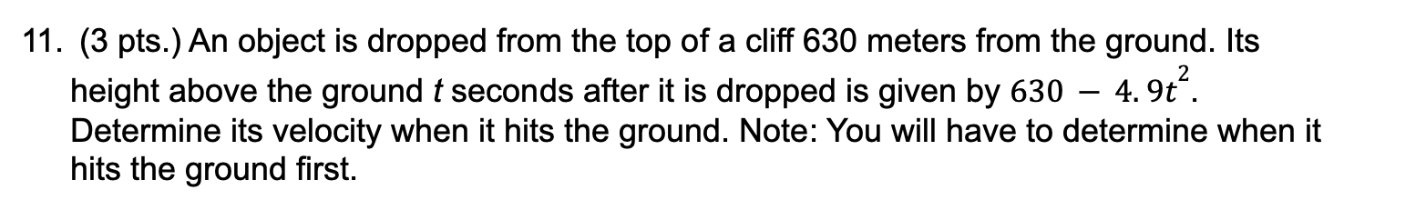 Solved 1. (3 pts.) An object is dropped from the top of a | Chegg.com
