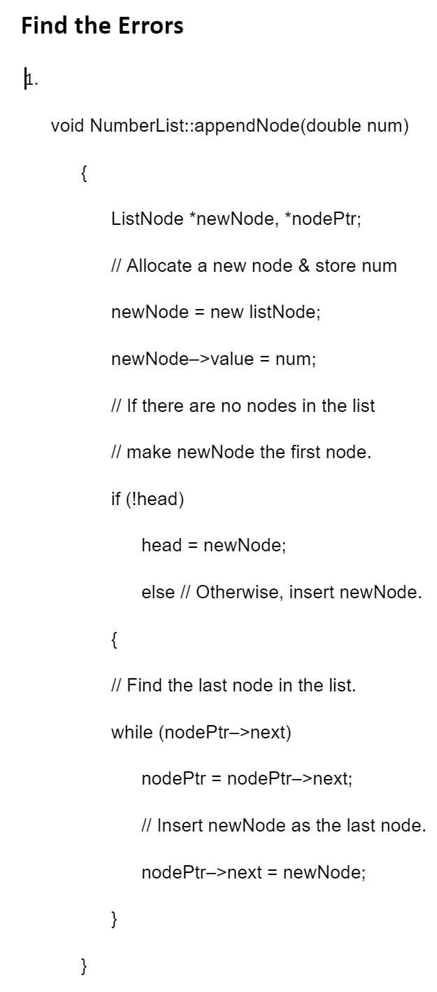 Solved Find the Errors void NumberList::appendNode(double | Chegg.com