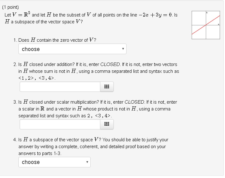 Solved (1 point) Let V-R2 and let H be the subset of V of | Chegg.com