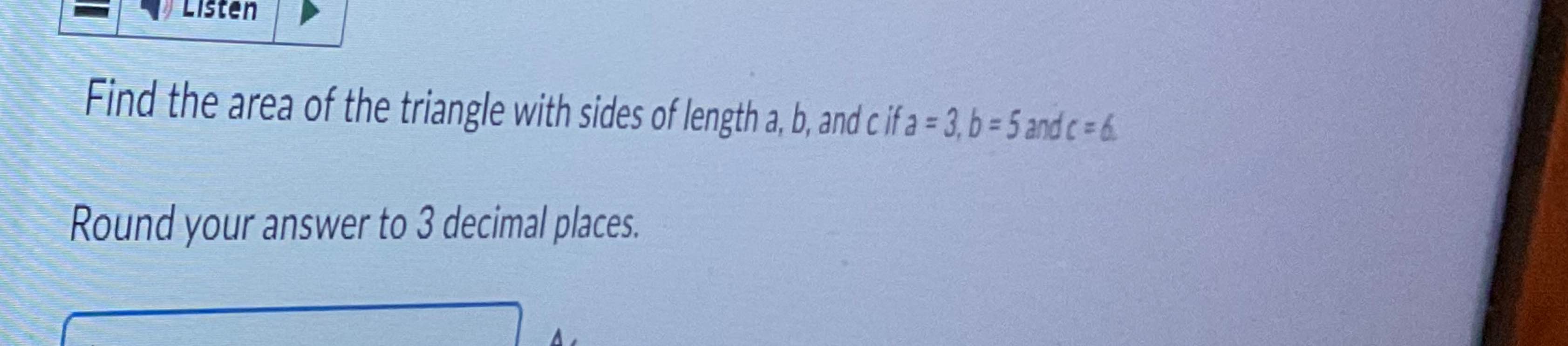 Solved Find the area of the triangle with sides of length | Chegg.com