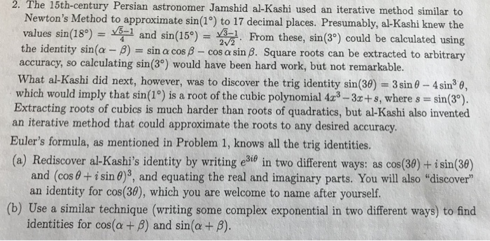 Solved 2. The 15th-century Persian astronomer Jamshid | Chegg.com