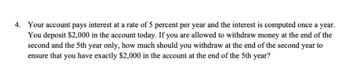 Solved Your account pays interest at a rate of 5 percent per | Chegg.com