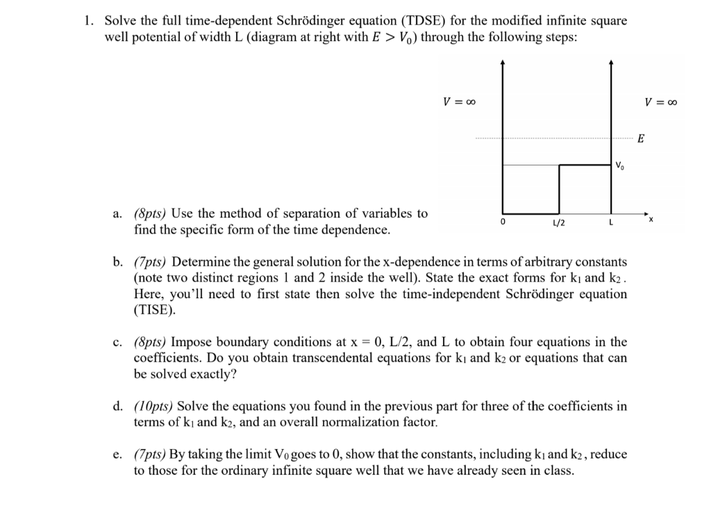 Solved 1. Solve the full time-dependent Schrödinger equation | Chegg.com