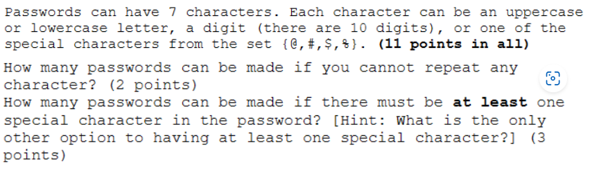 Solved Passwords can have 7 characters. Each character can | Chegg.com