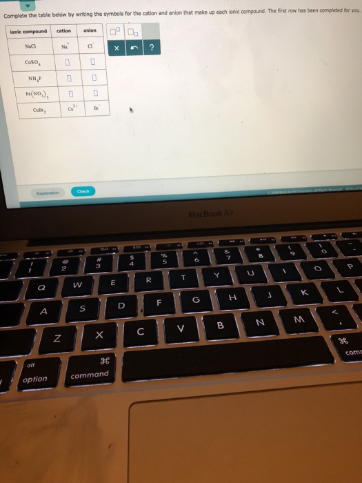 Solved The Symbols For The Cation And Anion That Make Up