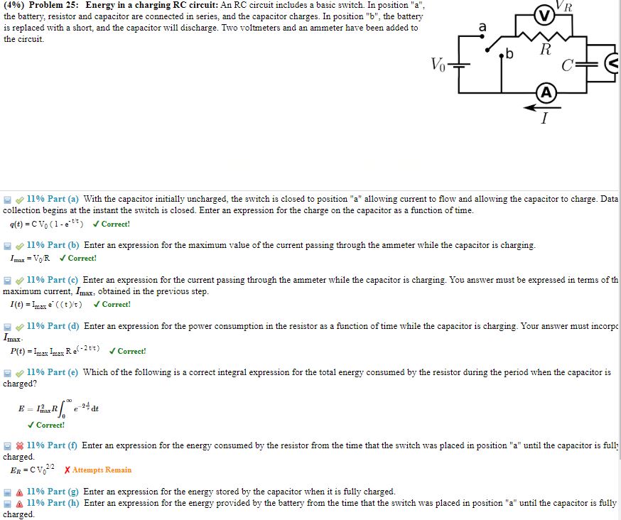 Solved (4\%) Problem 25: Energy in a charging RC circuit: An | Chegg.com