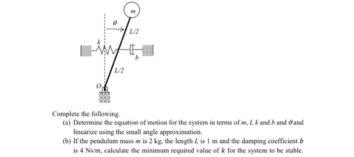 Solved The pendulum is shown with a spring and a damper | Chegg.com